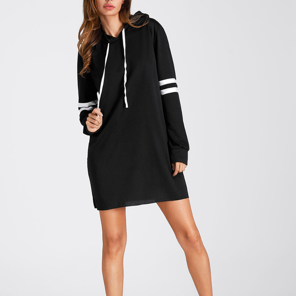 Monarch Fashion | Dresses | Oversized Striped Hooded Drawstring Mini ...